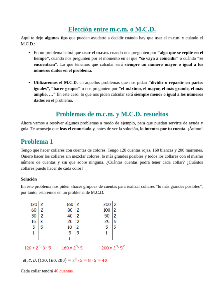 Problemas Resueltos de MCM y MCD | PDF | Hogar, jardinería y bricolaje