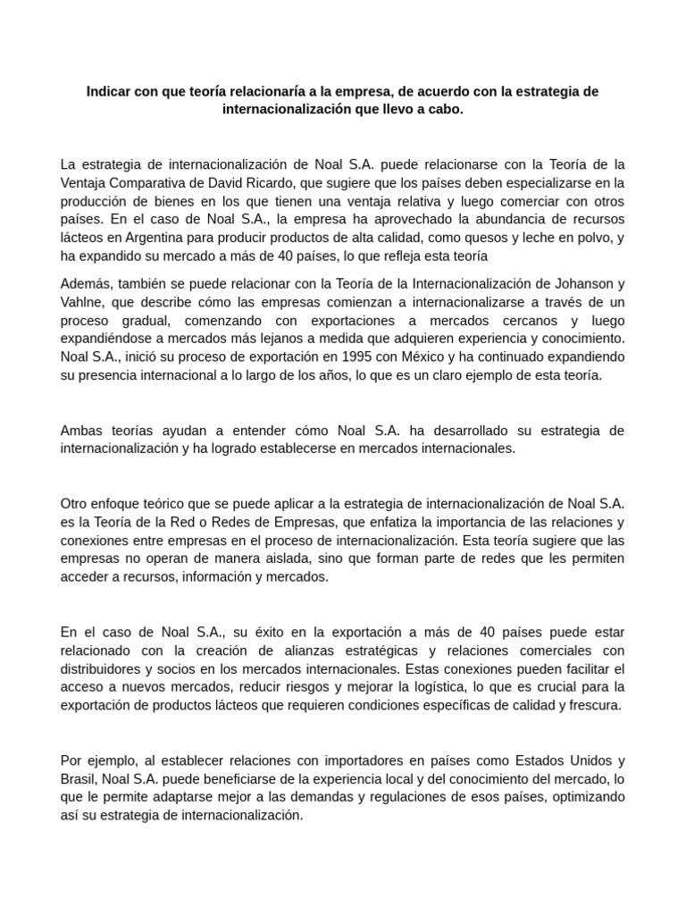 Estrategia de Internacionalización de Noal S.A. | PDF | Ventaja ...