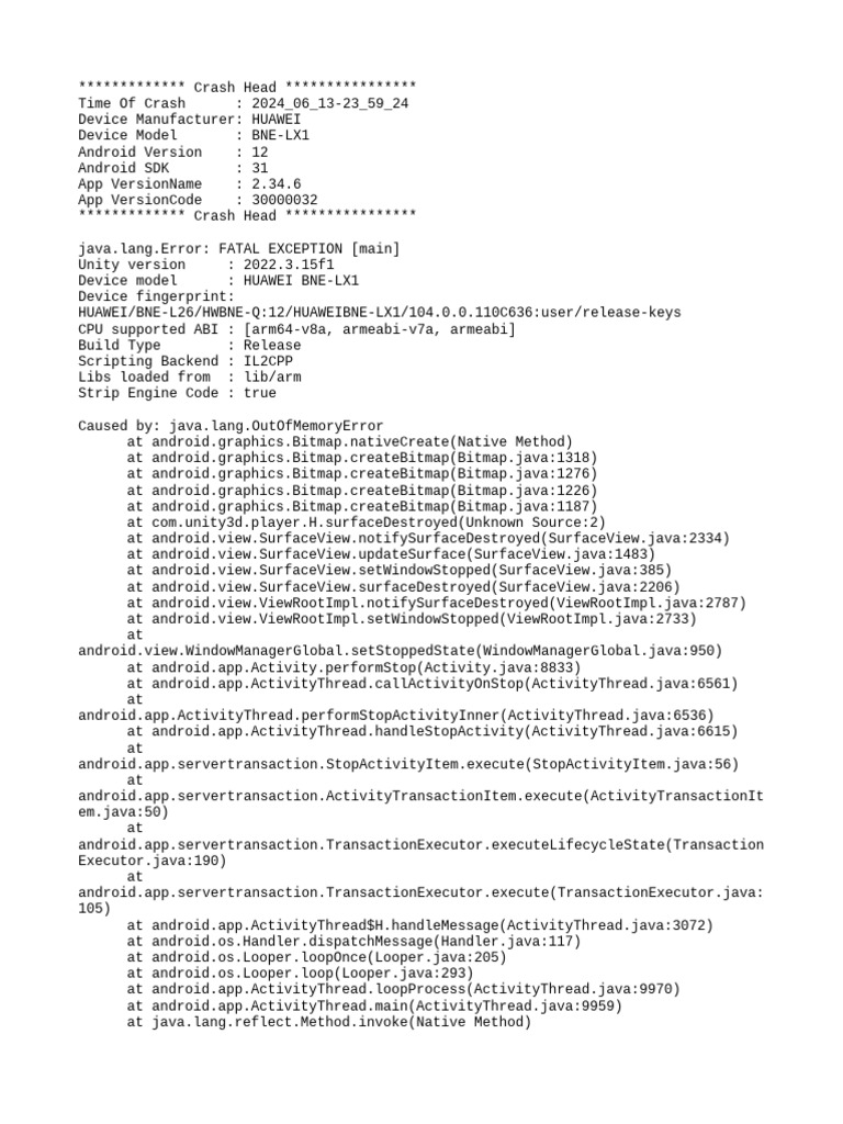 Huawei BNE-LX1 Crash Report Analysis | PDF | Java (Programming Language ...