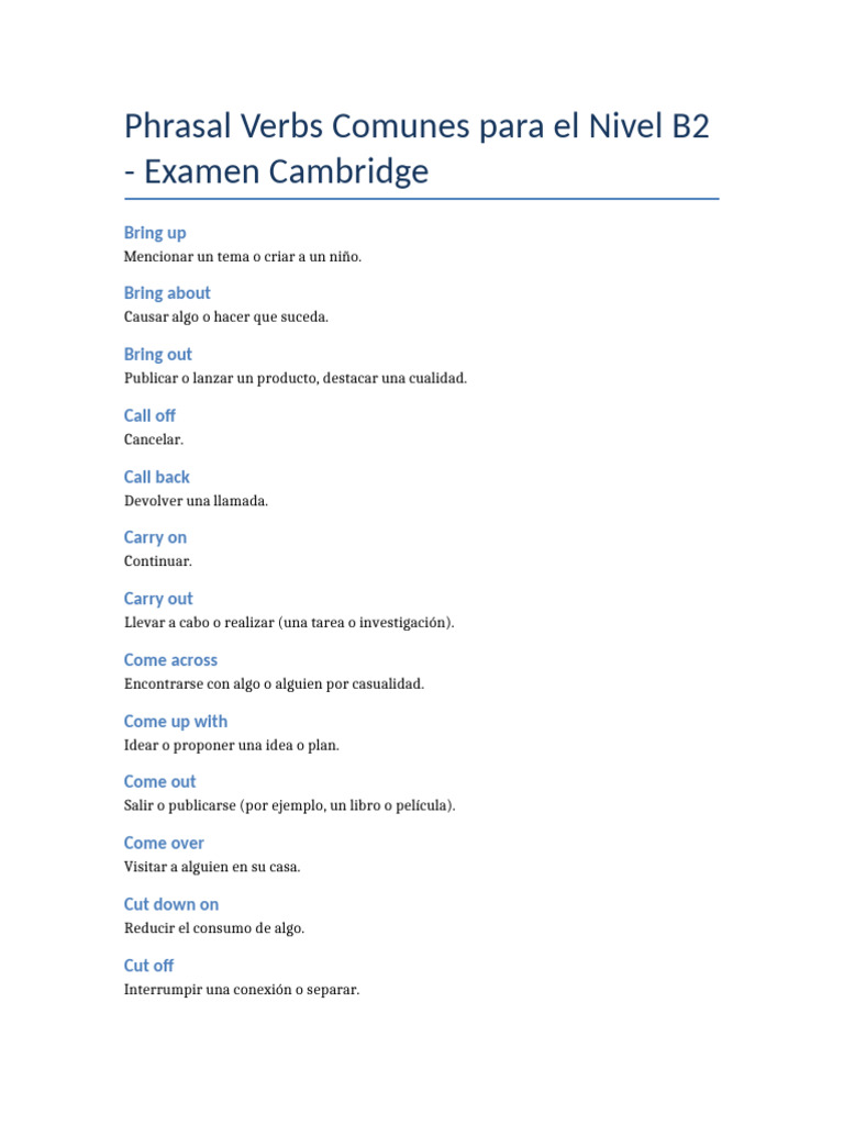 Phrasal Verbs B2 Cambridge | PDF | Relaciones personales, crianza y ...
