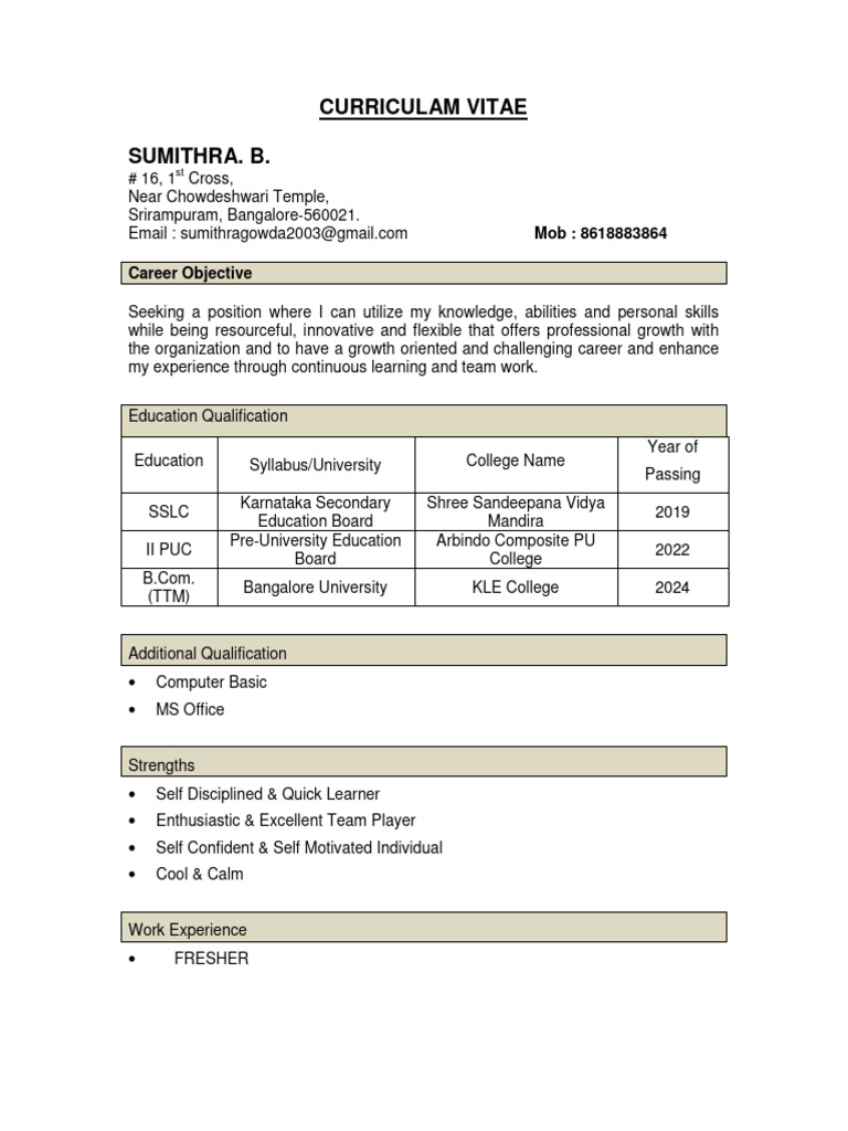 Resume Sumithra | PDF