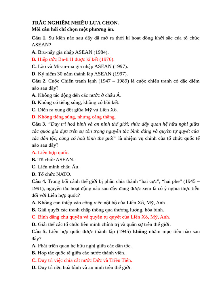 TRẮC NGHIỆM SỬ 12- GK1 | PDF