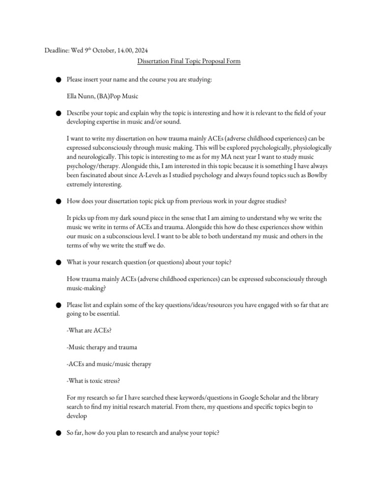 Dissertation Final Topic Proposal Form | PDF | Psychological Trauma ...