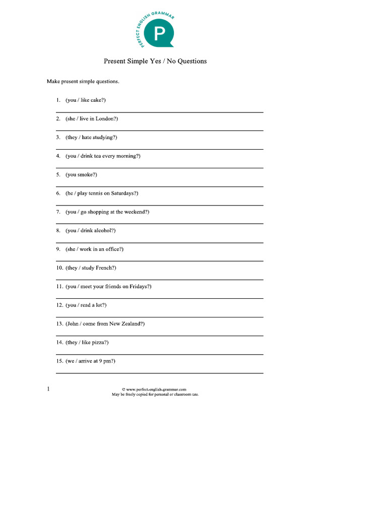 Present Simple Questions Exercise Yesno Questions | PDF