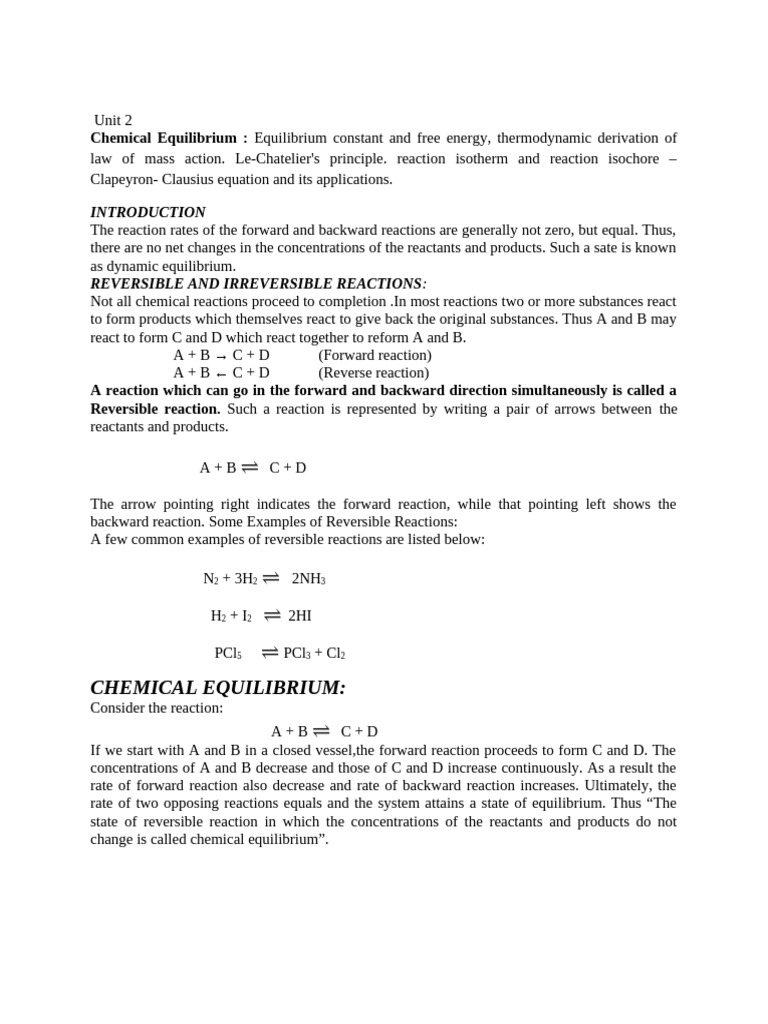 3rd Unit 2 | PDF | Chemical Equilibrium | Chemical Reactions