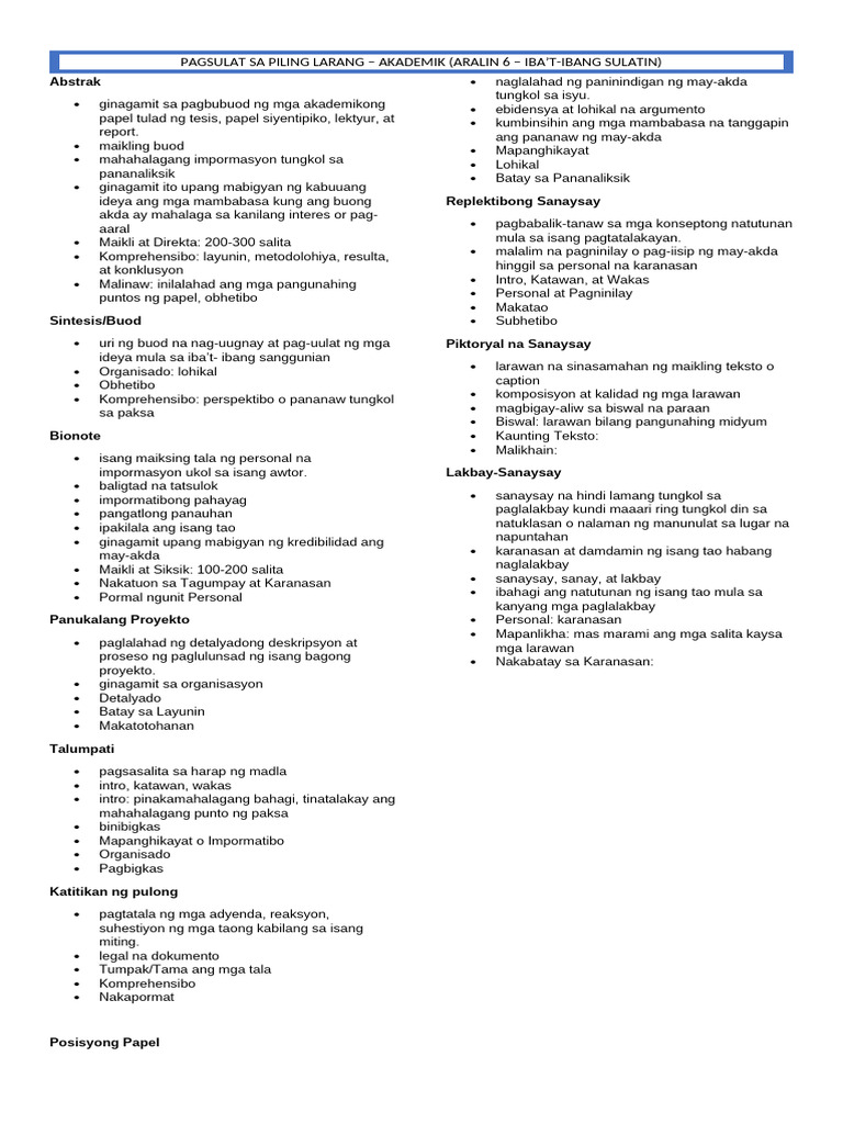 Aralin 6 Piling Larang | PDF