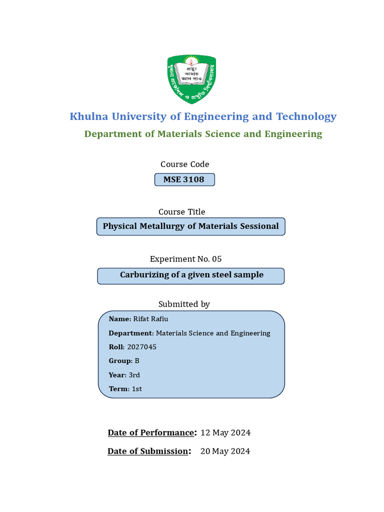 Carburizing of A Given Steel Sample | PDF | Heat Treating | Steel