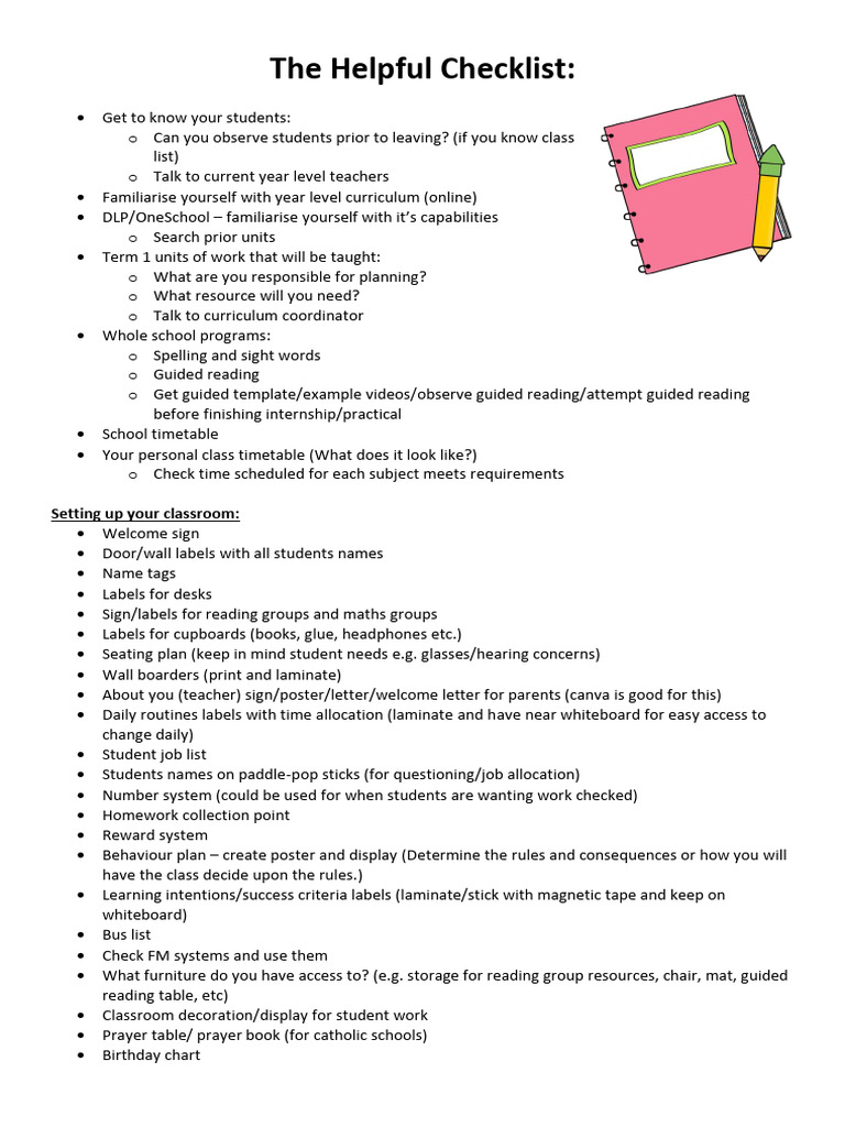 Classroom Setup and Management Checklist | PDF | Classroom