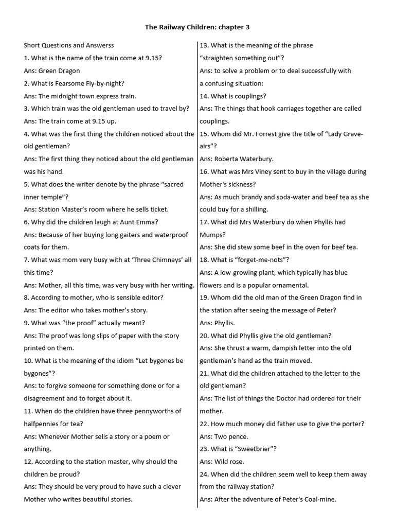 Chapter 3 Q&A: The Railway Children | PDF