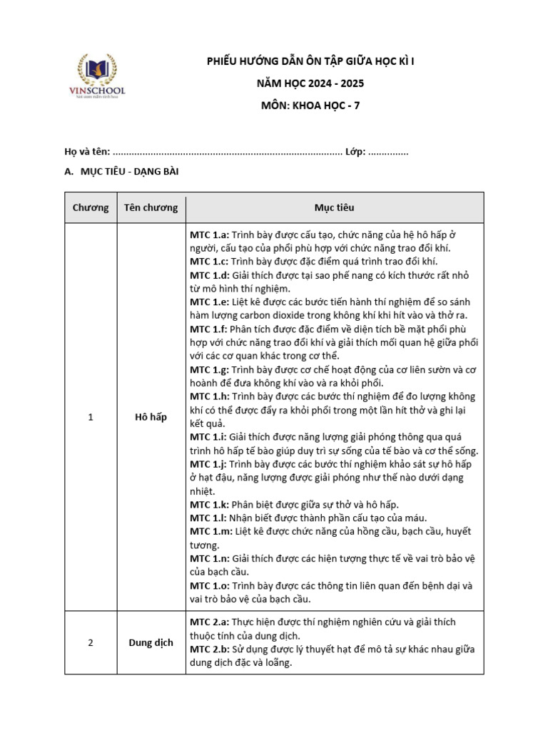 HDOT Khoa học 7 - GKI | PDF