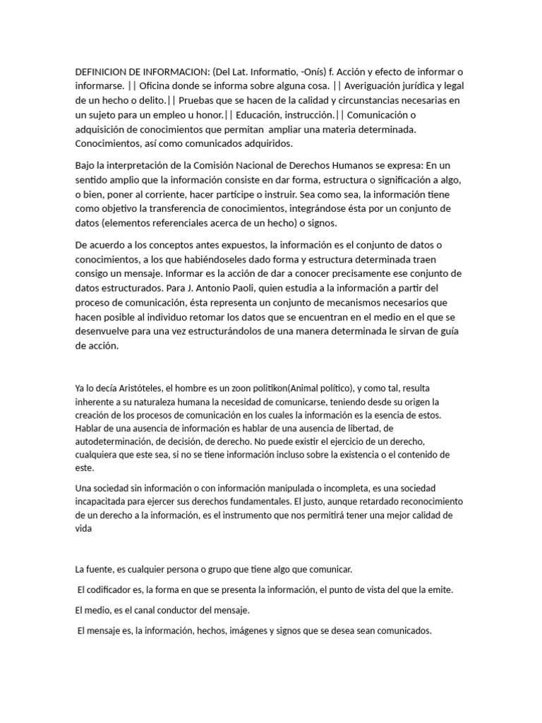 Definición y Derecho a la Información | PDF | Comunicación | Información