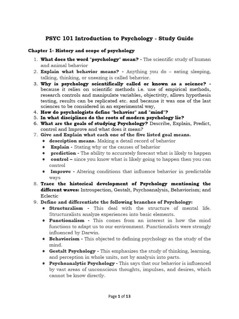 Introduction To Psychology Study Guide | PDF | Motivational | Motivation