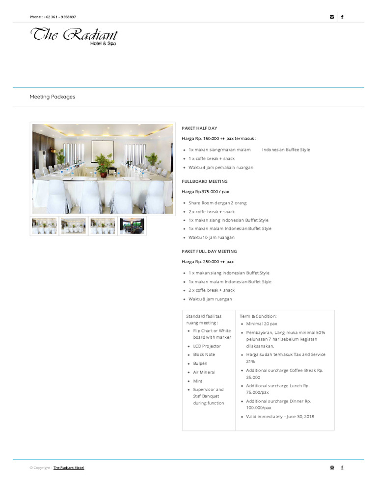 Radiant Hotel Meeting Packages | PDF