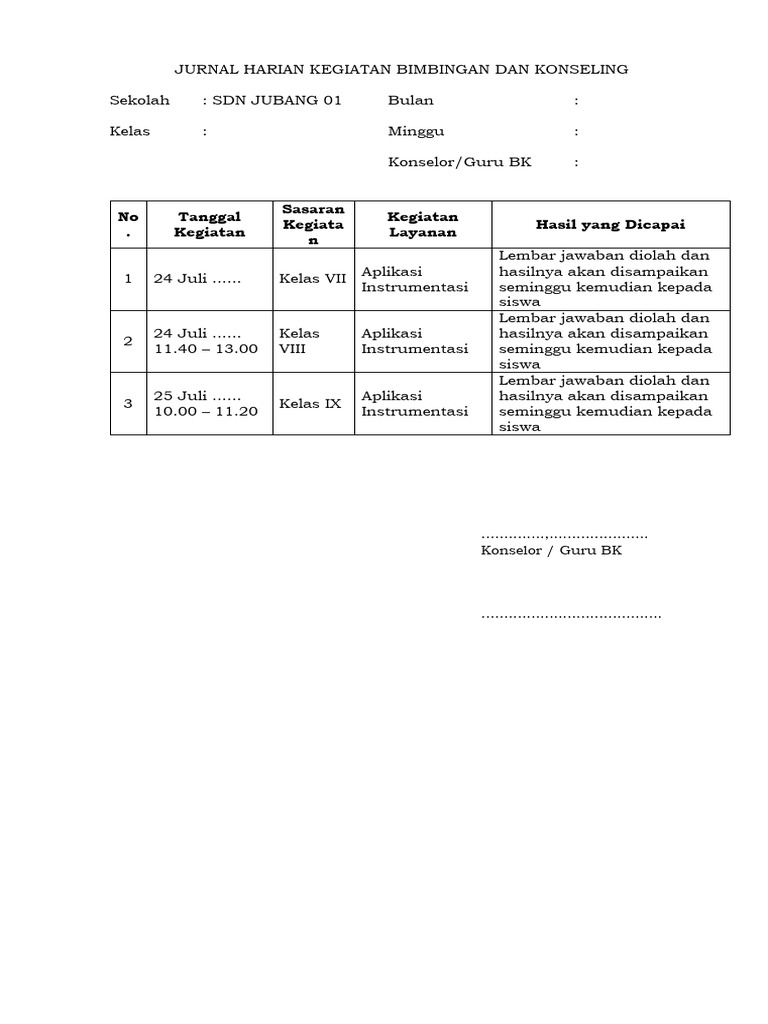 Blanko Format BK LAYANAN BK PENGEMBANGAN DIRI | PDF