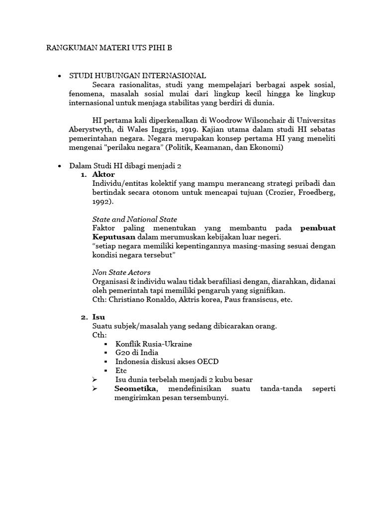RANGKUMAN MATERI UTS PIHI B | PDF