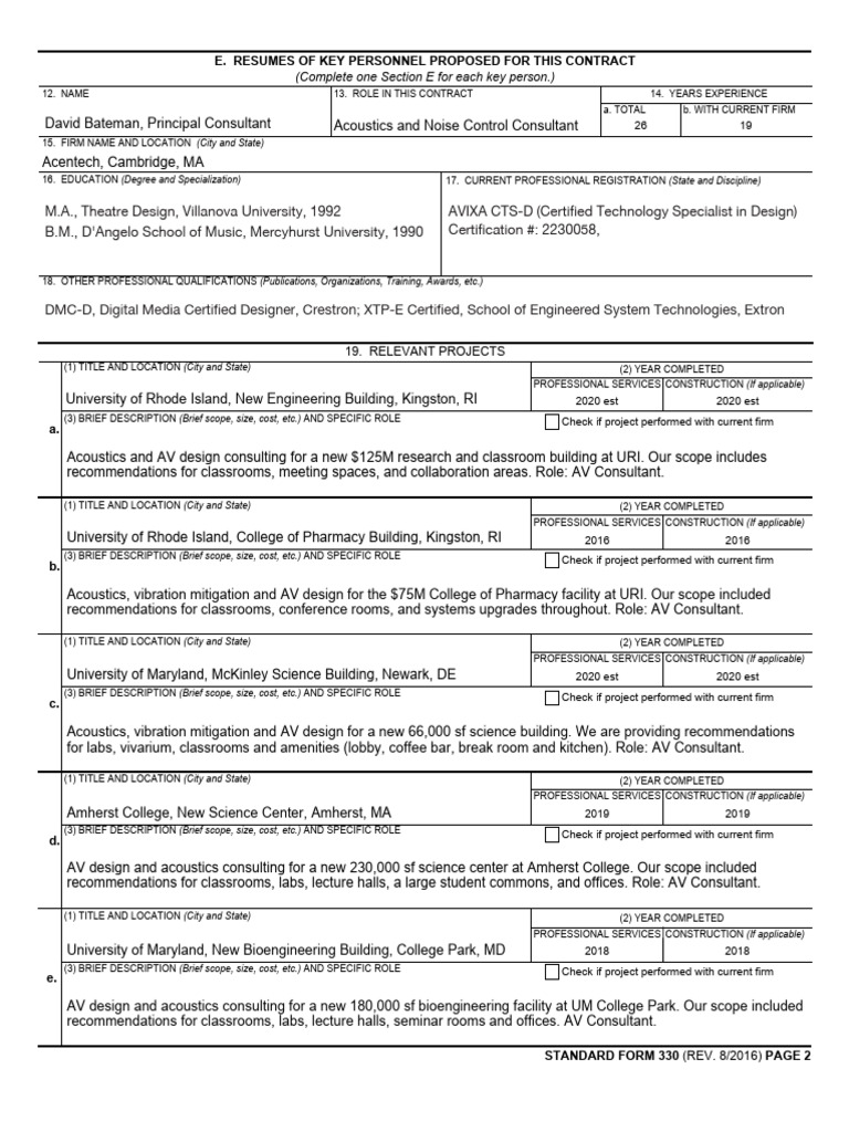 Acentech SF330 URI Narragansett Bay-Bateman-resume | PDF
