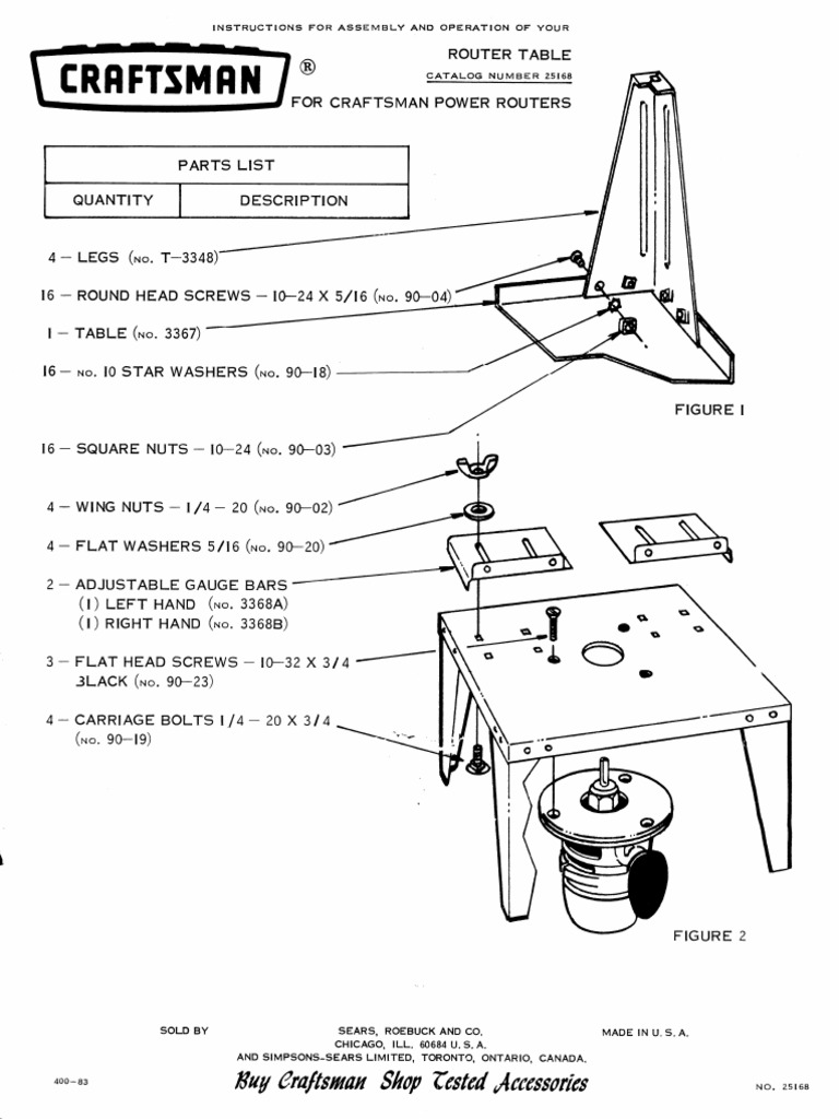Craftsman 25168 Router Table PDF Screw