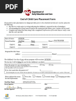 End of Child Care Placement Form | PDF | Child Welfare | Family