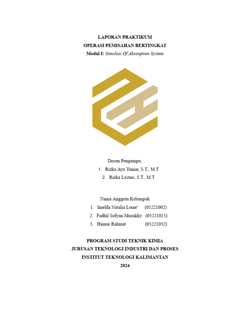 Laporan OPB - Simulasi of Absorption System - Kelompok 8 PDF | PDF
