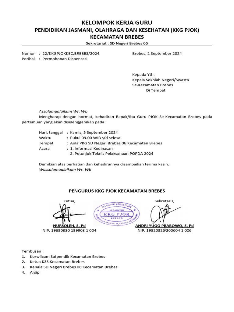 22 Undangan KKG PJOK Kamis 5 Sept 2024 | PDF