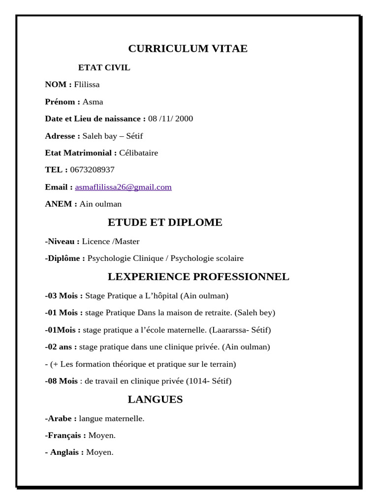 CV d'Asma Flilissa en Psychologie | PDF | Bien-être
