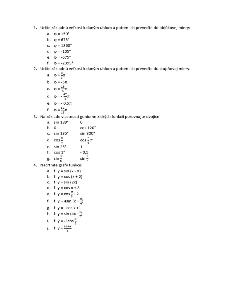 Funkcie Sínus, Kosínus - Príklady | PDF