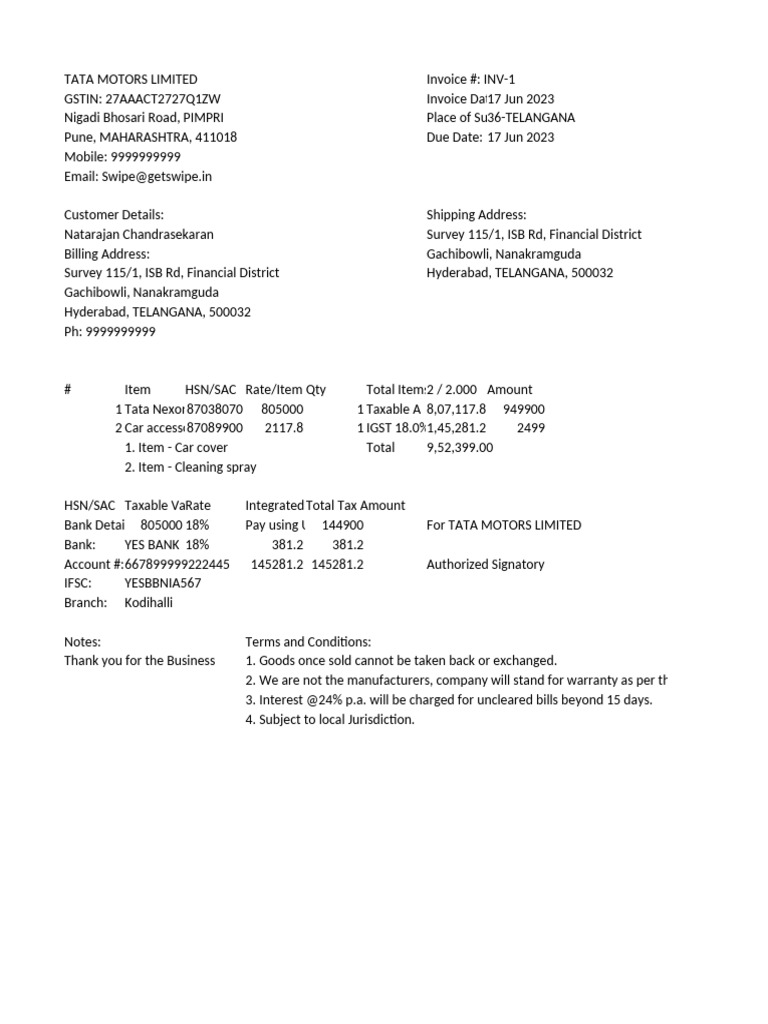 Invoice_Template_Tata_Motors | PDF
