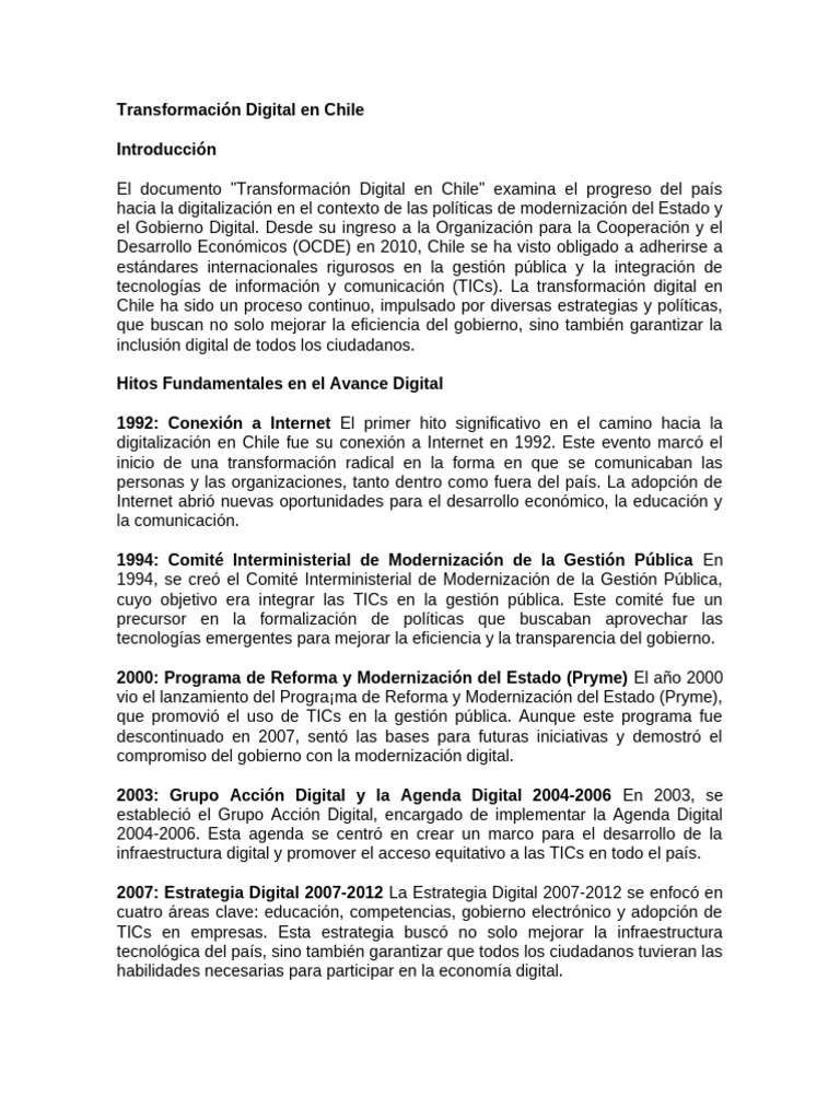 Avances de la Transformación Digital en Chile | PDF | Gobierno E