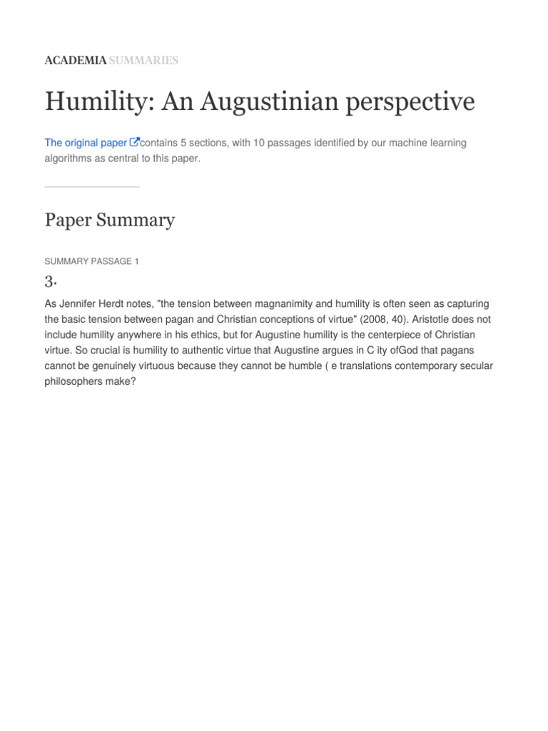 Academia Summary - Humility - An Augustinian Perspective | PDF ...