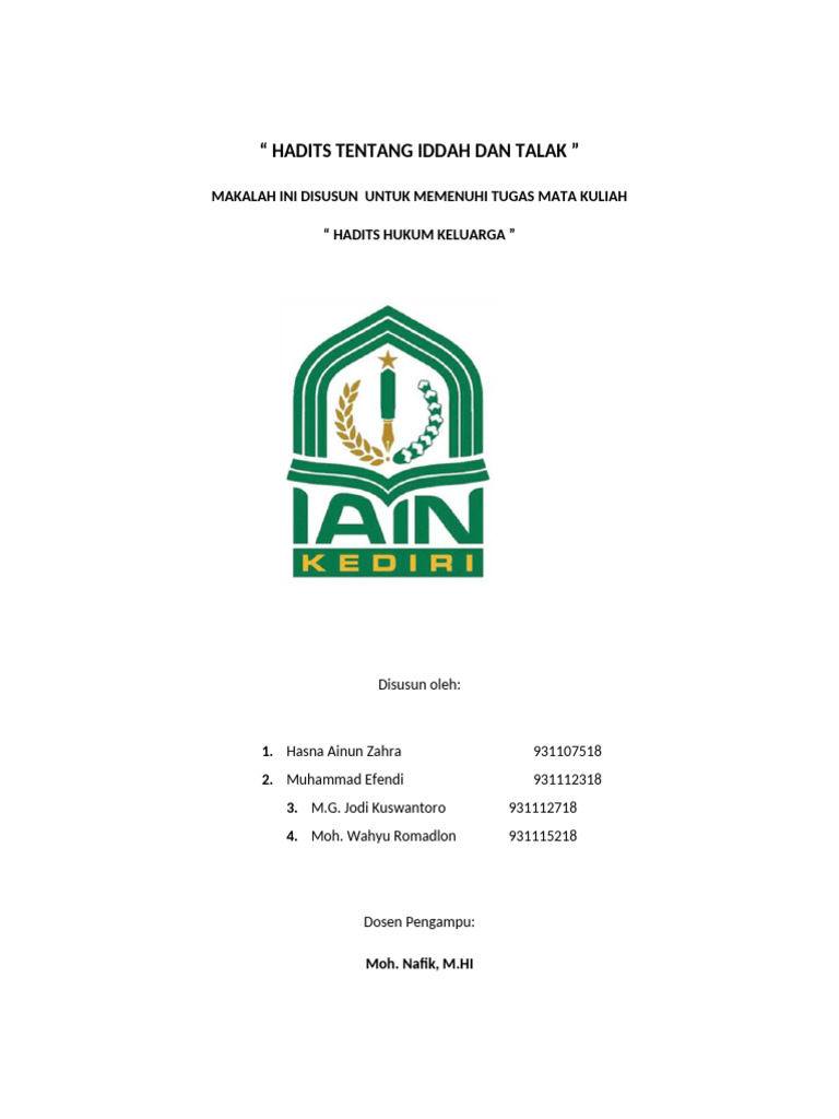 Hadits Talak dan Iddah dalam Islam | PDF