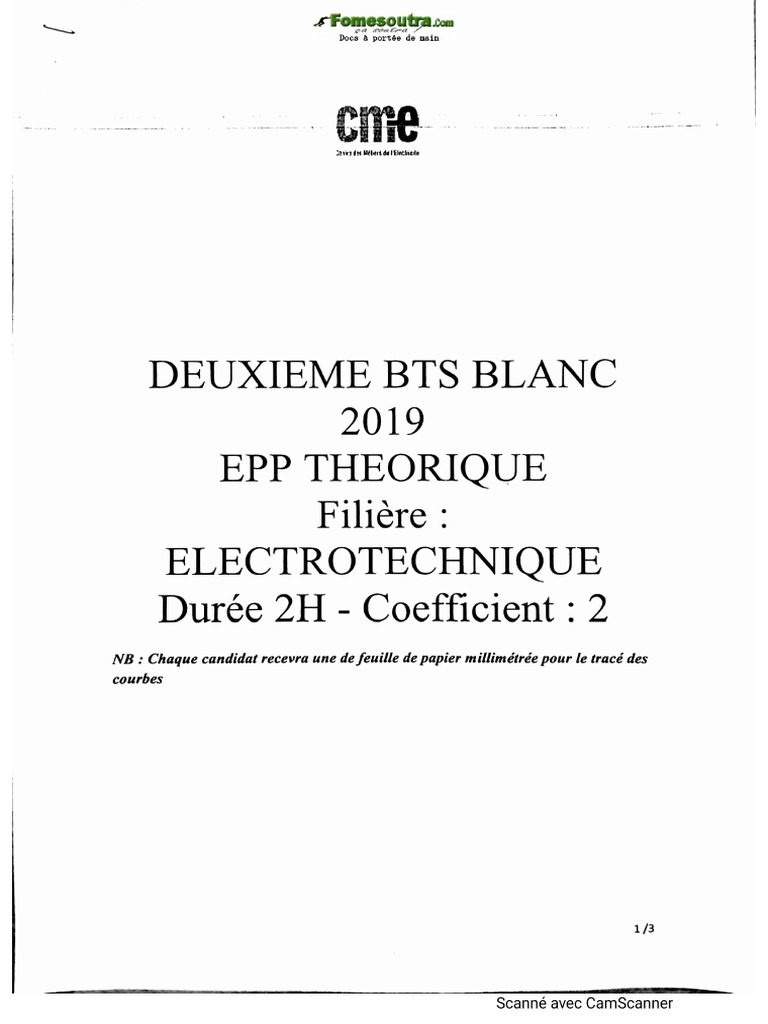 Deuxième BTS Blanc 2019 Epp Théorique | PDF