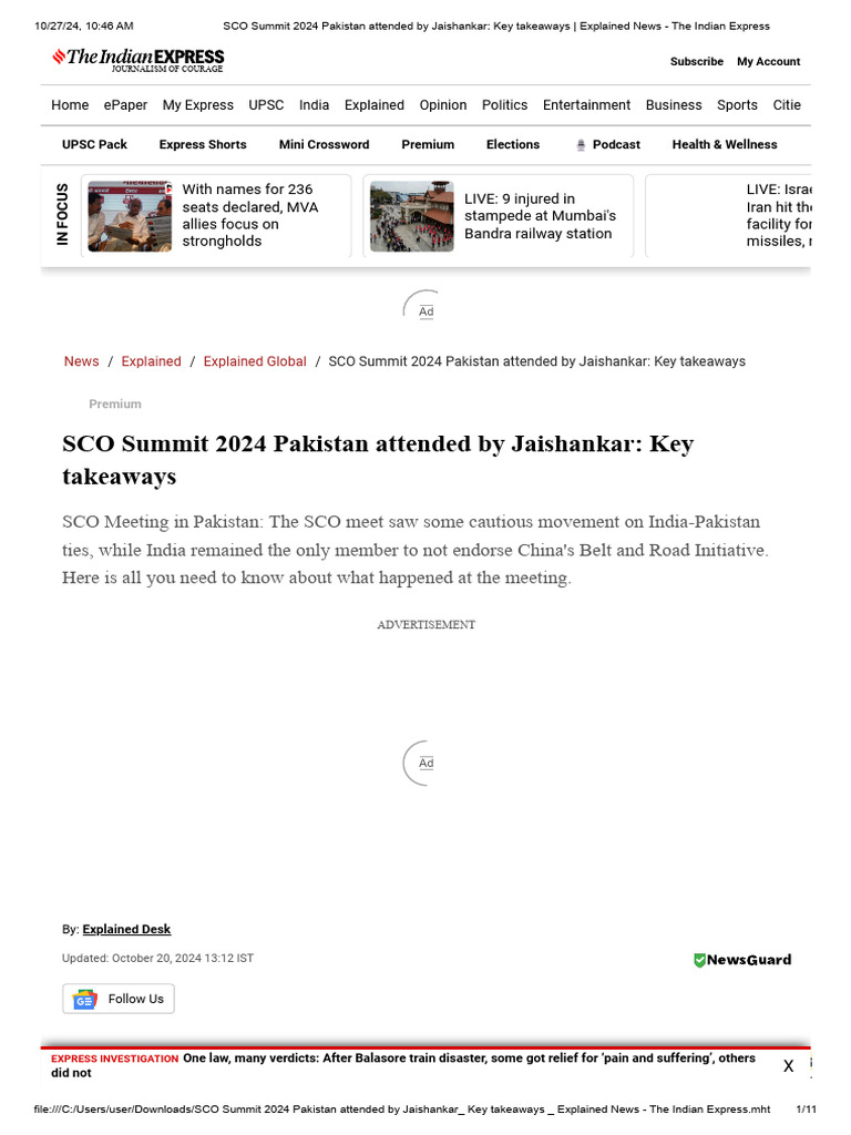 SCO Summit 2024: Key Takeaways | PDF