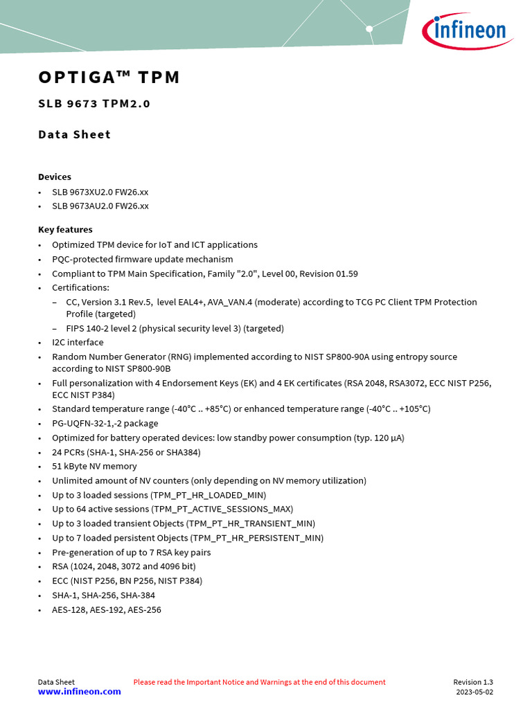 Infineon-OPTIGA TPM SLB 9673 FW26-DataSheet-v01 - 30-EN | PDF ...