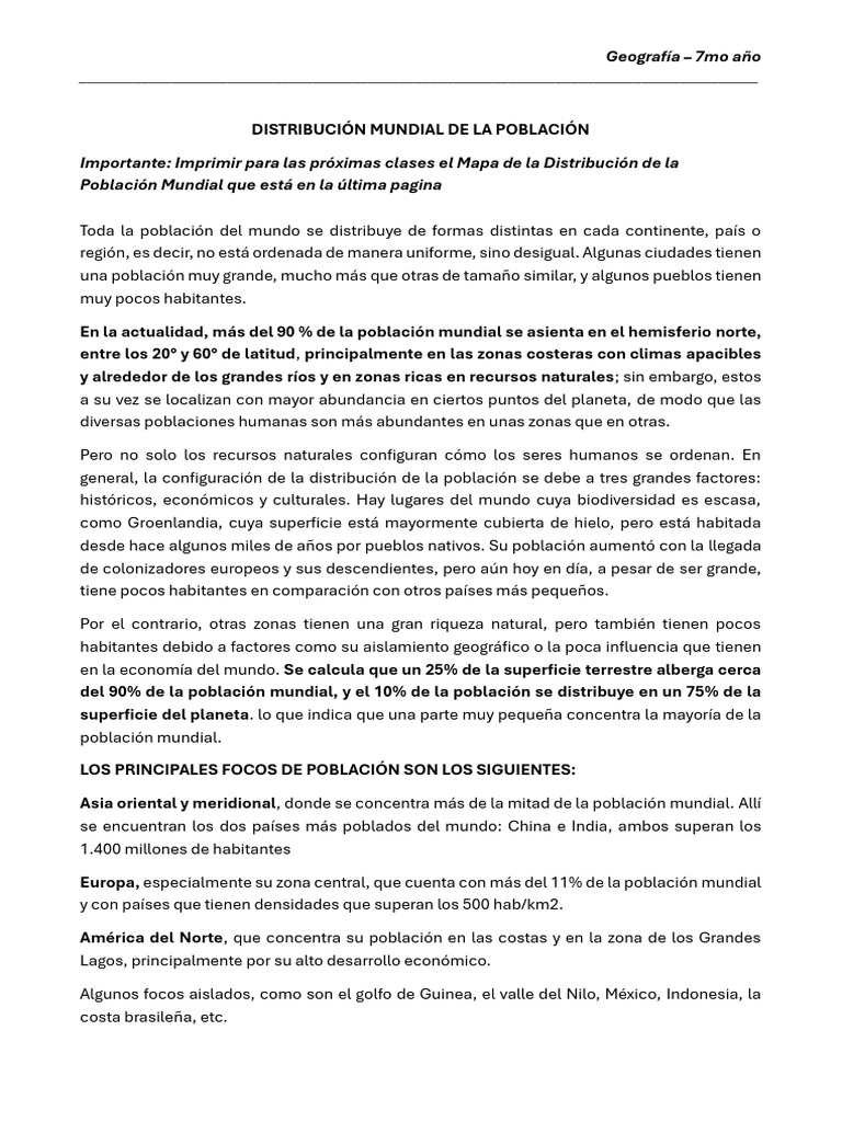 DISTRIBUCIÓN MUNDIAL DE LA POBLACIÓN | PDF | Población | Población mundial