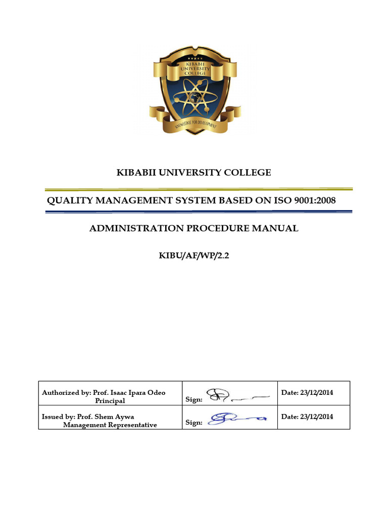 Administration Procedure Manual | PDF | Iso 9000 | Quality Management