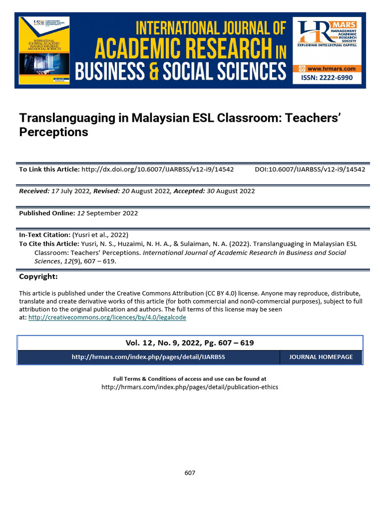 Translanguaging in Malaysian ESL Classroom Teacher | PDF | English As A ...