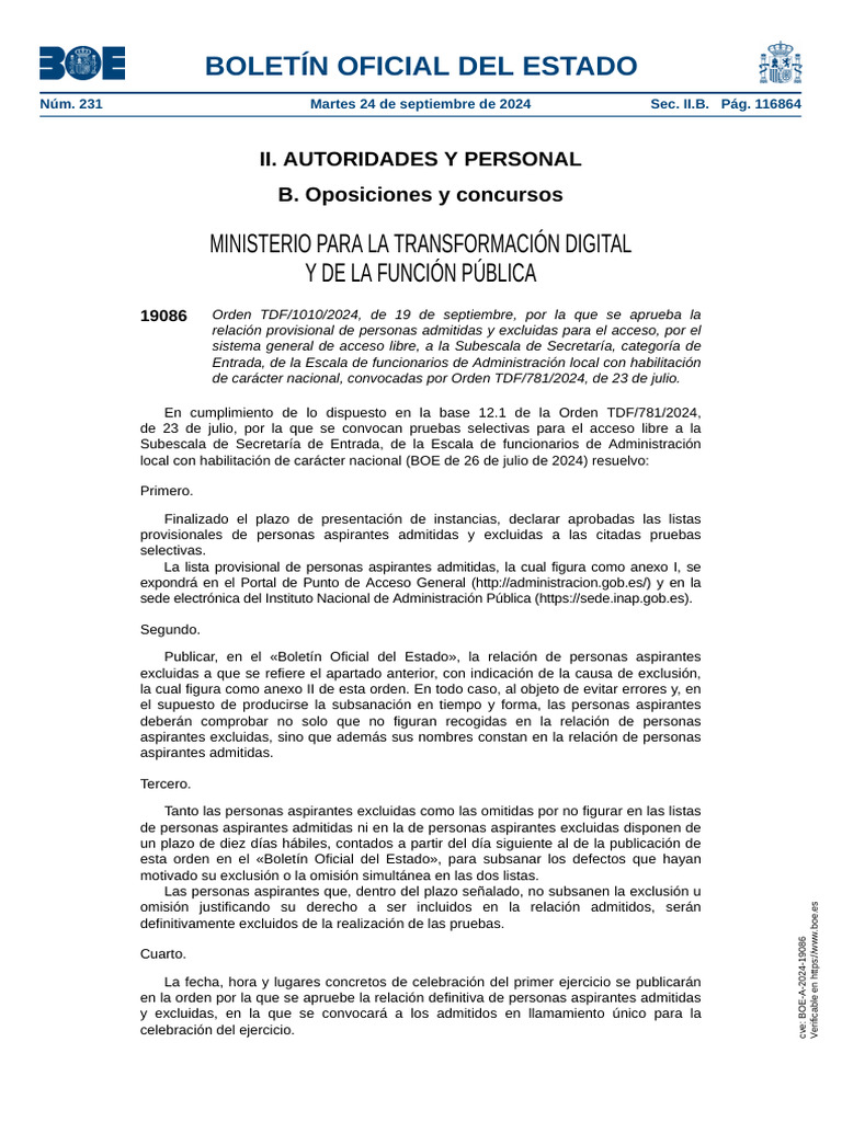 Boe A 2024 19086 | PDF | Gobierno | Administración Pública
