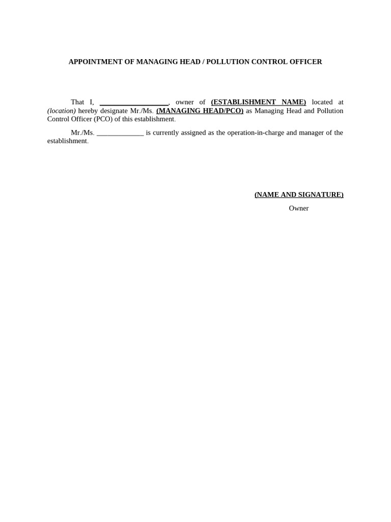 Appointment of PCO TEMPLATE | PDF