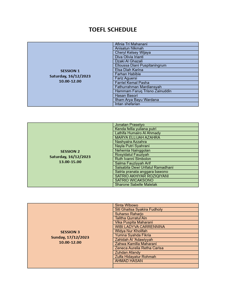 Jadwal TOEFL Desember 2023 | PDF