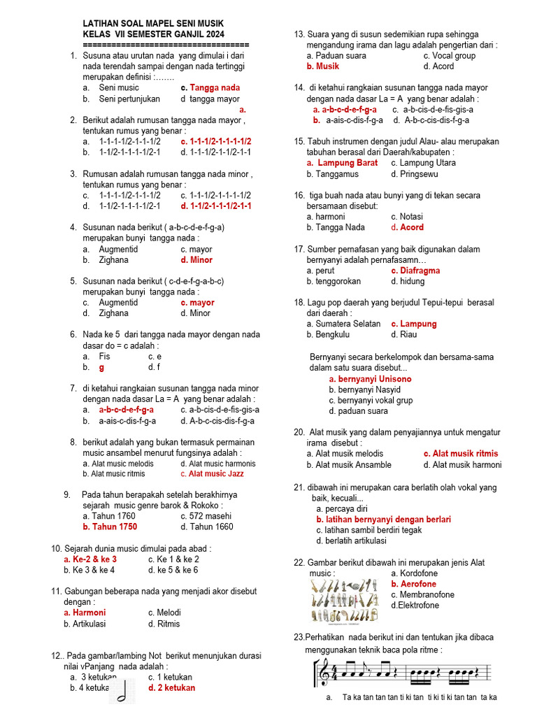 Latihan Soal Mapel Seni Musik Fix | PDF | Seni & Disiplin Bahasa | Seni
