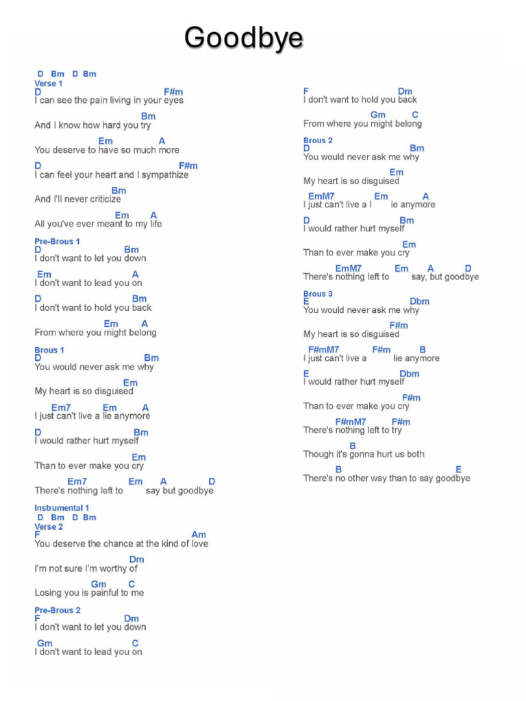 Goodbye Guitar Chords | PDF