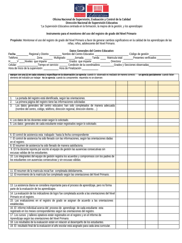 FICHAS PARA SUPERVISAR REGISTROS DE GRADOS | PDF | Evaluación