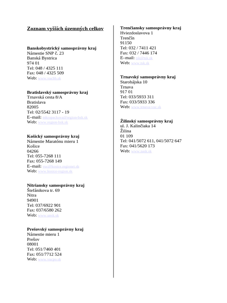 Zoznam Vyssich Uzemnych Celkov | PDF