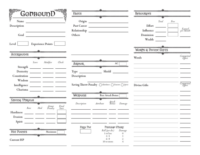 Godbound Character Sheet FORM-FILLABLE | PDF | Role Playing | Gaming