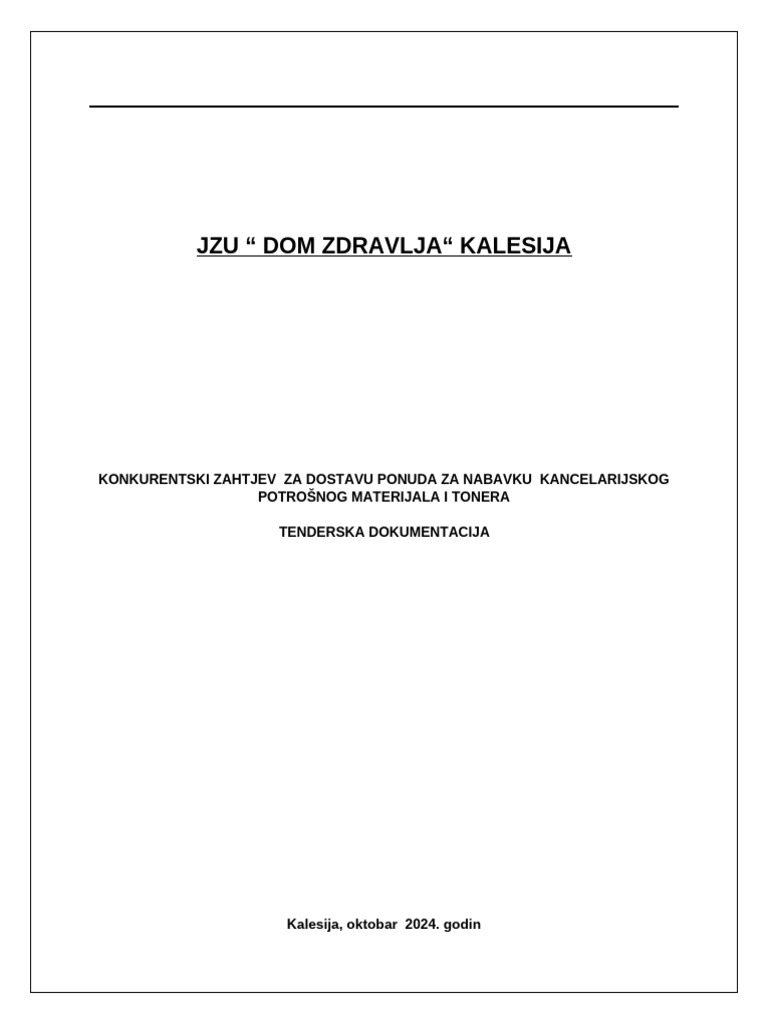 Tenderska Dokumentacija - Javna Nabavka Ton - Kanc.2024 | PDF