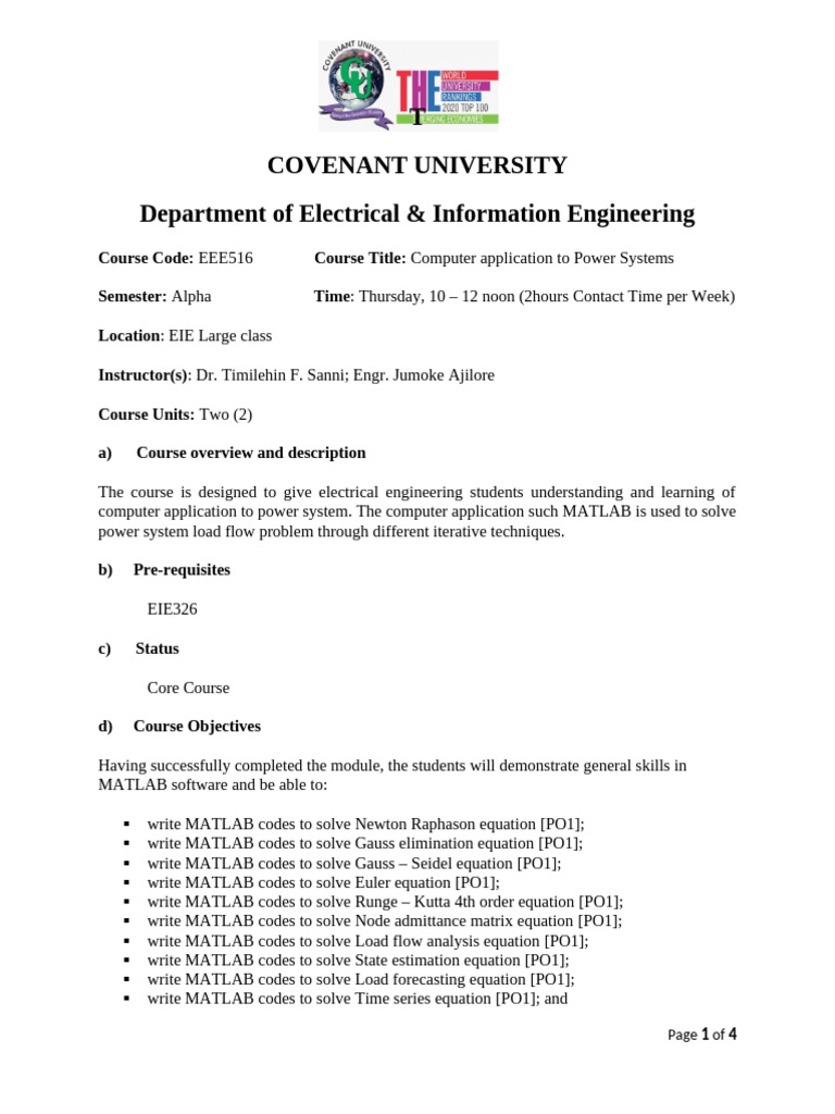 Course Learning Outcome - 2425 | PDF | Lecture | Numerical Analysis