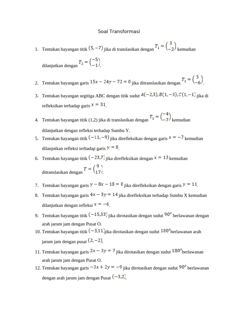 Soal Latihan Transformasi Geometri | PDF