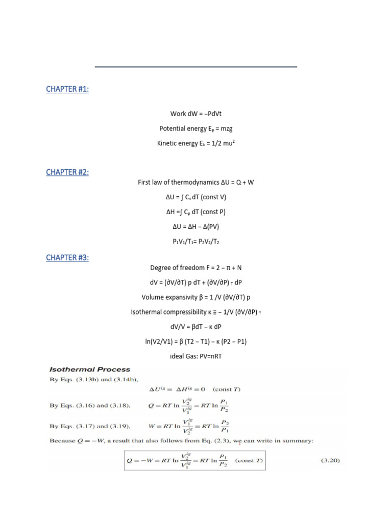 Formula Sheet (Thermo-1) | PDF