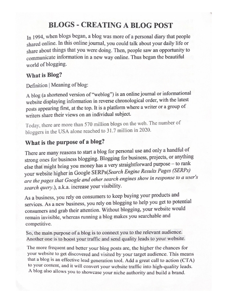 Blogs - Creating A Blog Post | PDF