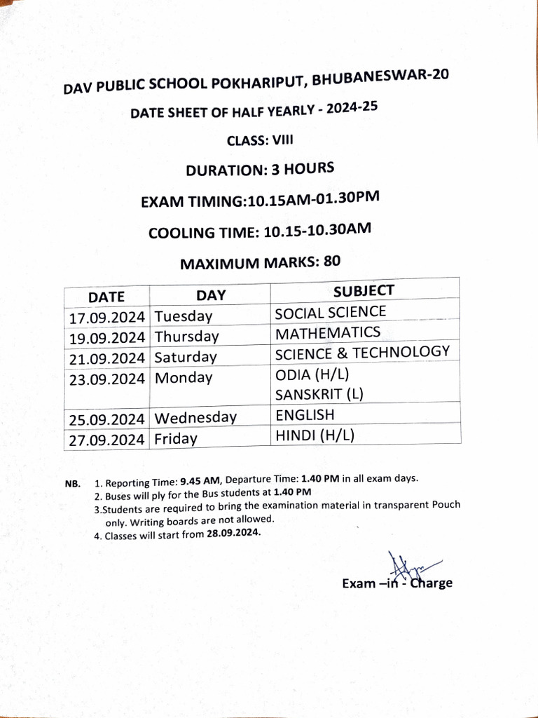 Viii, Pa II Date Sheet | PDF